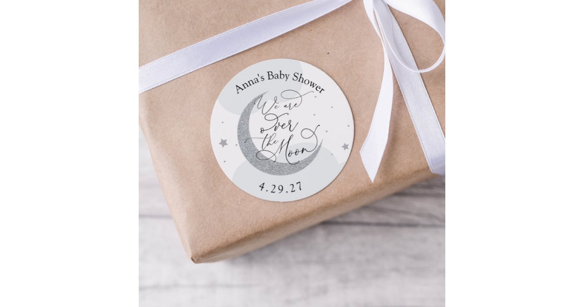We Are Over the Moon Baby Shower Classic Round Sti Sticker | Zazzle