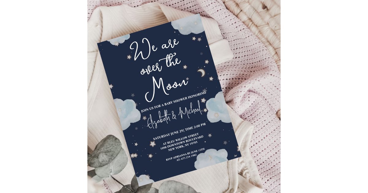 We Are Over The Moon Theme Baby Shower Invitation | Zazzle