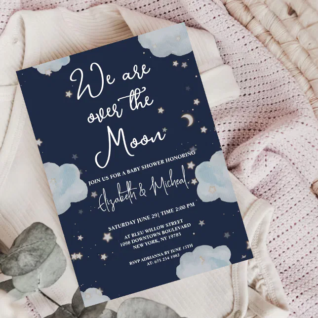 We Are Over The Moon Theme Baby Shower Invitation | Zazzle