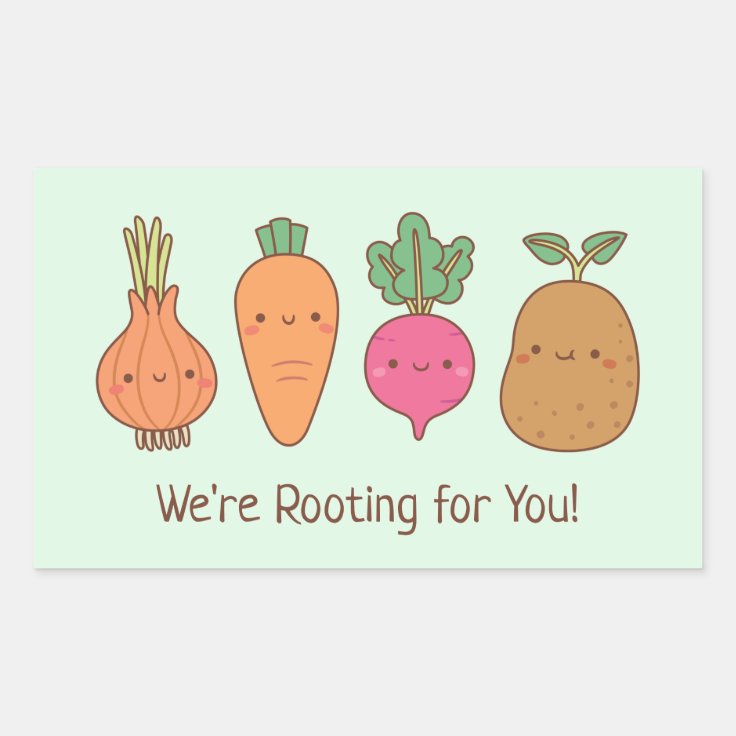We Are Rooting For You Root Vegetables Pun Rectangular Sticker | Zazzle