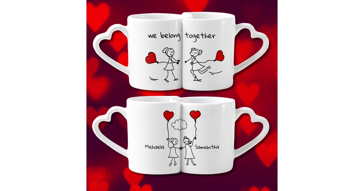 We Belong Together Cute Stick Figures Lesbian Coffee Mug Set | Zazzle