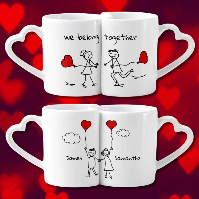 We Belong Together Cute Stick Figures & Names Coffee Mug Set | Zazzle