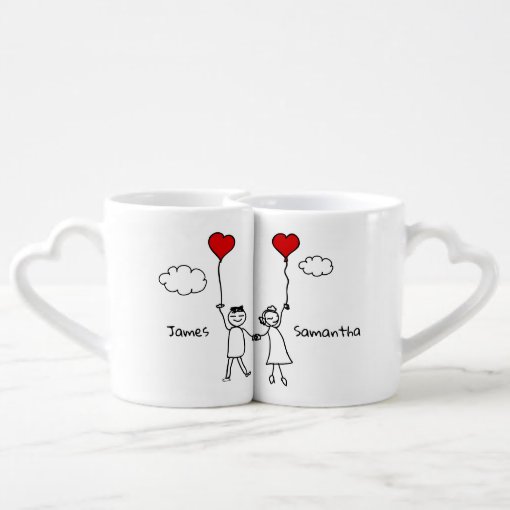 We Belong Together Cute Stick Figures & Names Coffee Mug Set | Zazzle