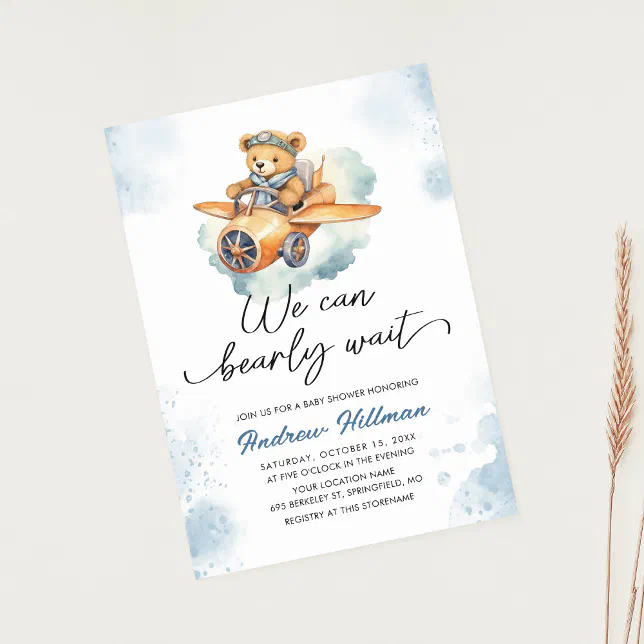 We Can Bearly Wait Baby Shower Boy Invitation | Zazzle