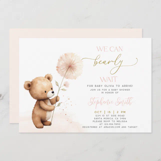 We can bearly wait Baby Shower girl Invitation | Zazzle