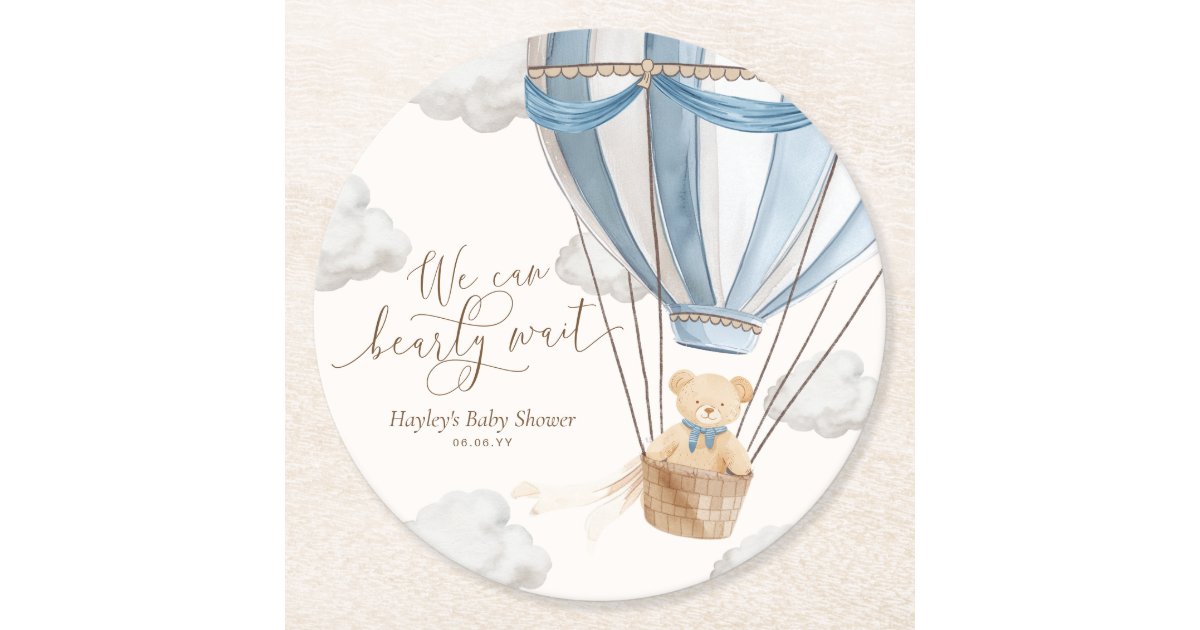 We Can Bearly Wait Baby Shower Round Paper Coaster | Zazzle