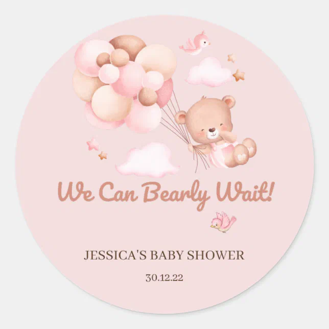 We Can Bearly Wait Baby Shower Sticker | Zazzle