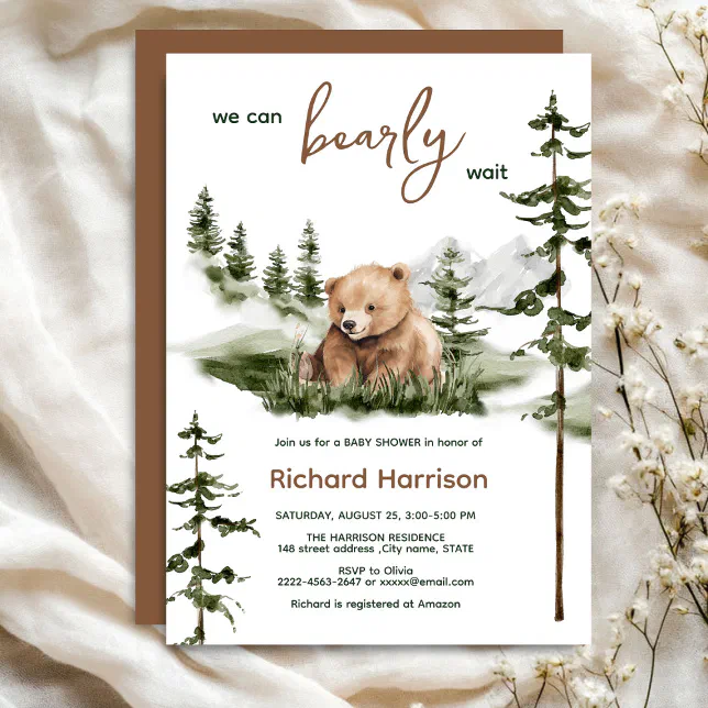 We can bearly wait bear baby shower invitation | Zazzle