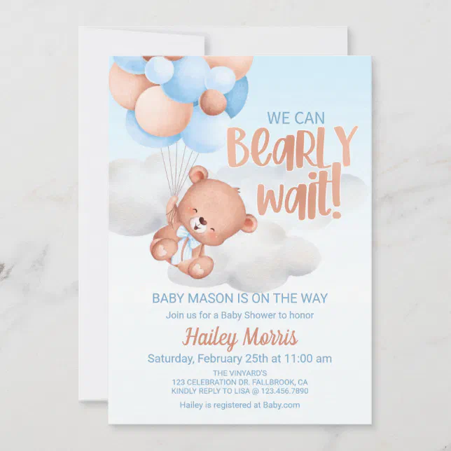 We Can Bearly Wait, Bear Invitation, Baby shower, Invitation | Zazzle