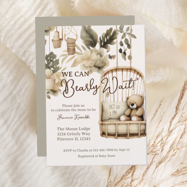 We can bearly wait boho botanical baby shower invitation | Zazzle