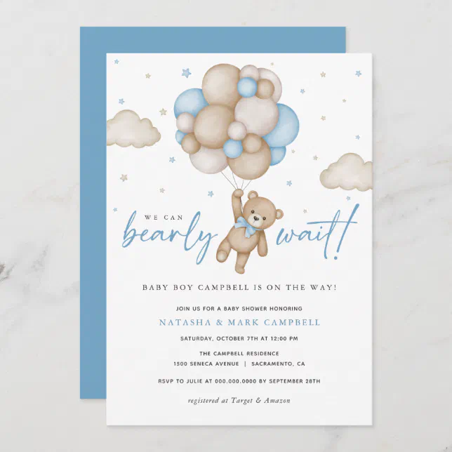 We Can Bearly Wait Boy Baby Shower Invitation | Zazzle