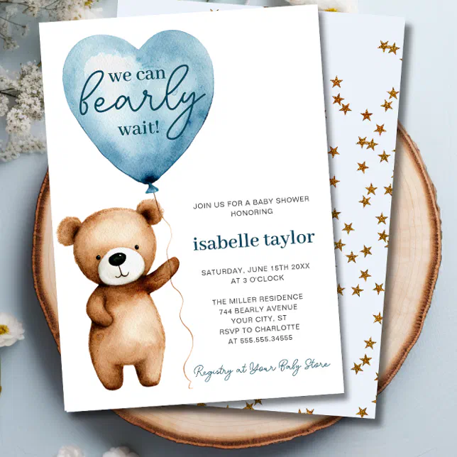 We Can Bearly Wait Boy Baby Shower Invitation | Zazzle