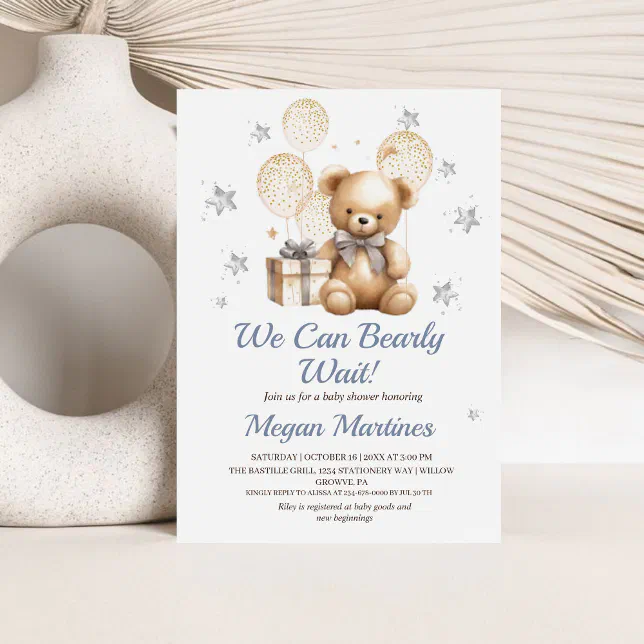 We Can Bearly Wait Boy Baby Shower Invitation | Zazzle