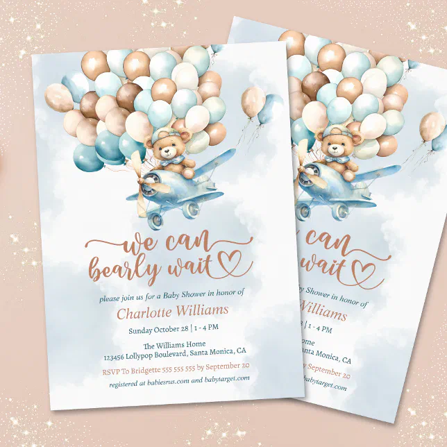 We Can Bearly Wait Boy Baby Shower Invitation | Zazzle