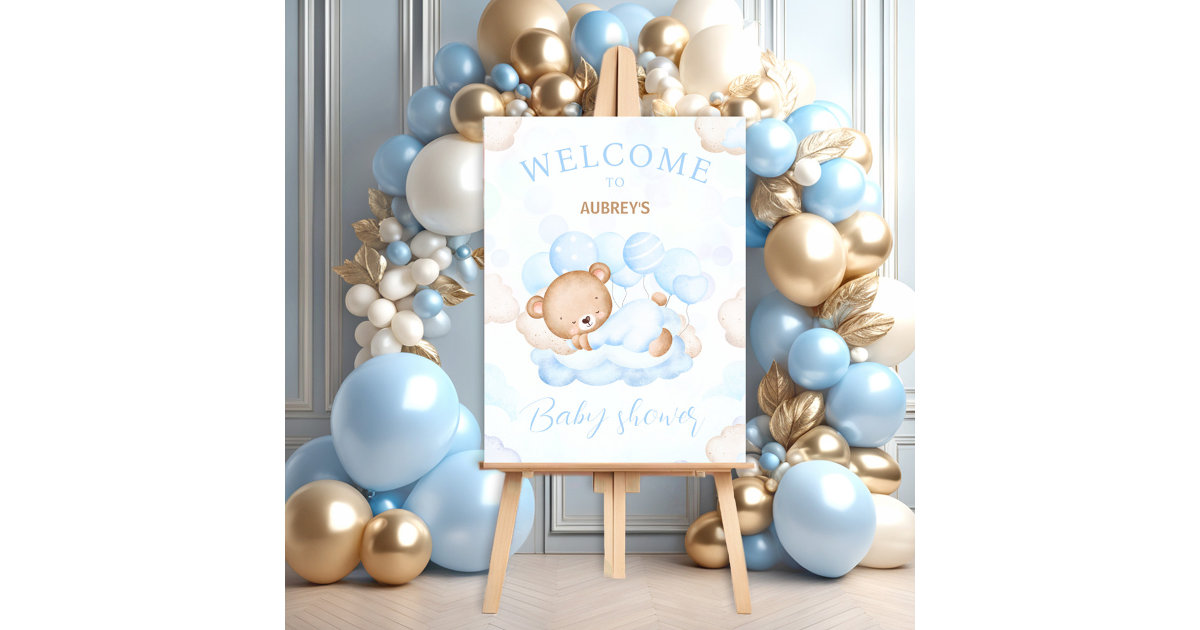 We Can Bearly Wait Boy Baby shower welcome sign | Zazzle
