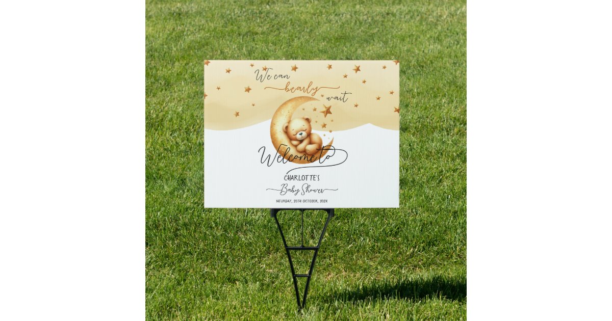 We Can Bearly Wait Cute Baby Bear Baby Shower Sign | Zazzle