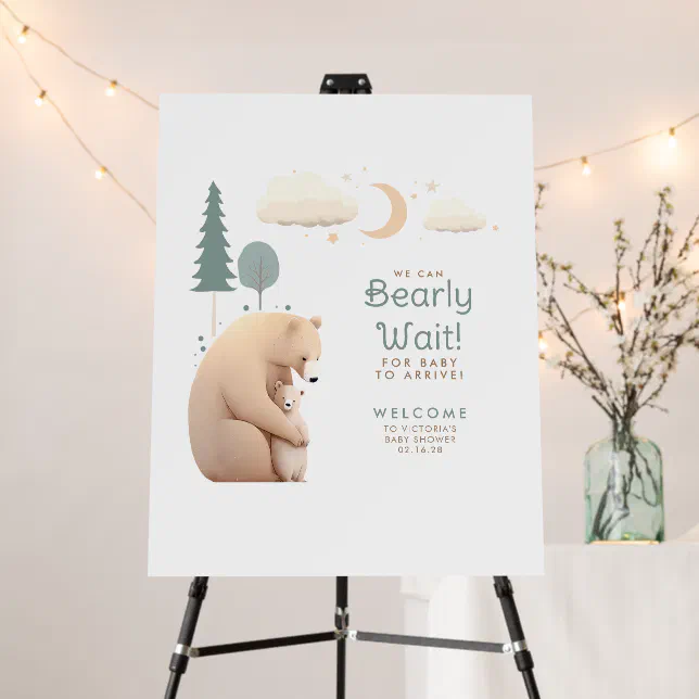 We Can Bearly Wait Cute Baby Shower Welcome Sign | Zazzle