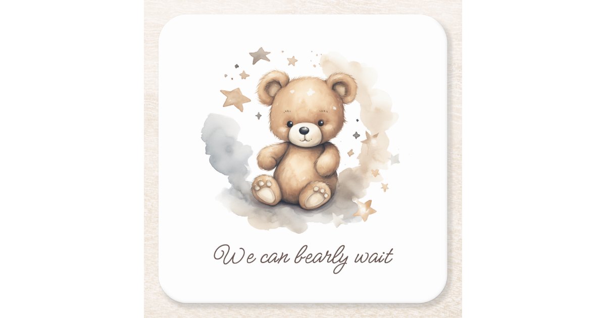 We Can Bearly Wait Gender Neutral Baby Shower Square Paper Coaster | Zazzle