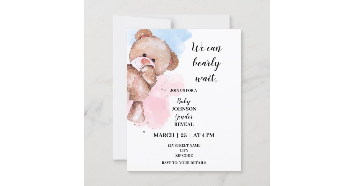 We Can Bearly Wait Gender Reveal Invitation Zazzle