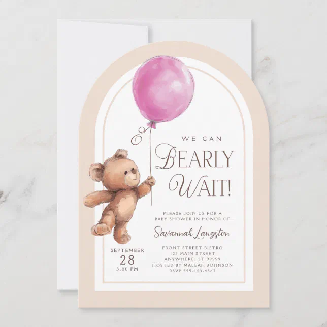 We Can Bearly Wait Girl Baby Shower Invitation | Zazzle