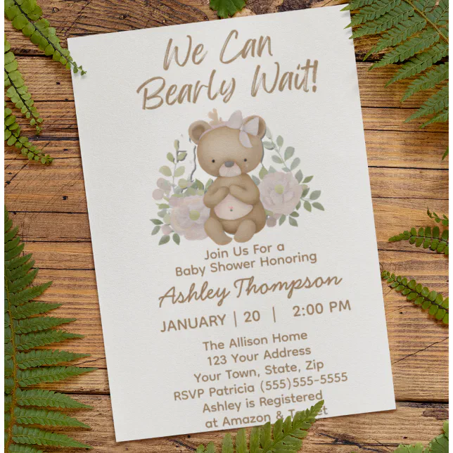 We Can Bearly Wait Girl Baby Shower Invitation | Zazzle