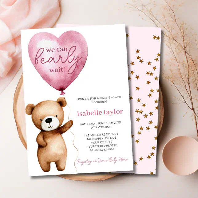 We Can Bearly Wait Girl Baby Shower Invitation | Zazzle