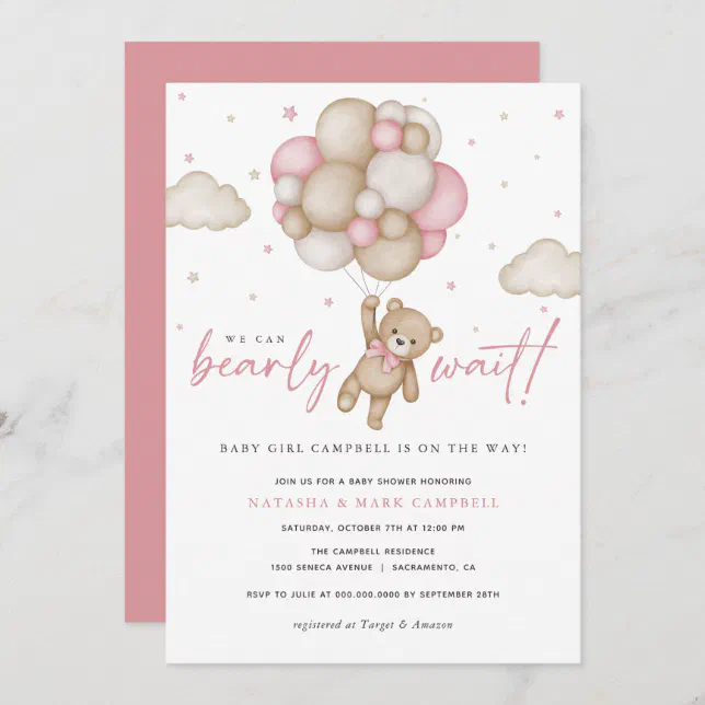 We Can Bearly Wait Girl Baby Shower Invitation | Zazzle