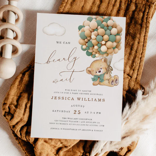 We Can Bearly Wait Green Baby Shower Invitation | Zazzle