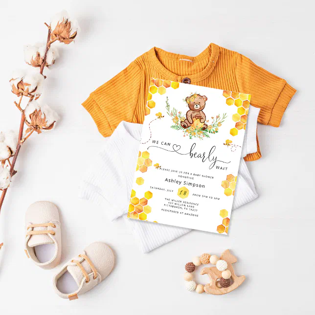 We can bearly wait honey bear baby shower invitation | Zazzle