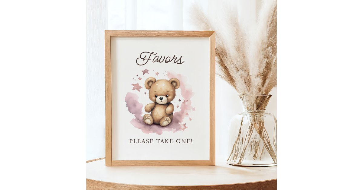 We Can Bearly Wait Pastel Pink Baby Shower Favor Poster | Zazzle