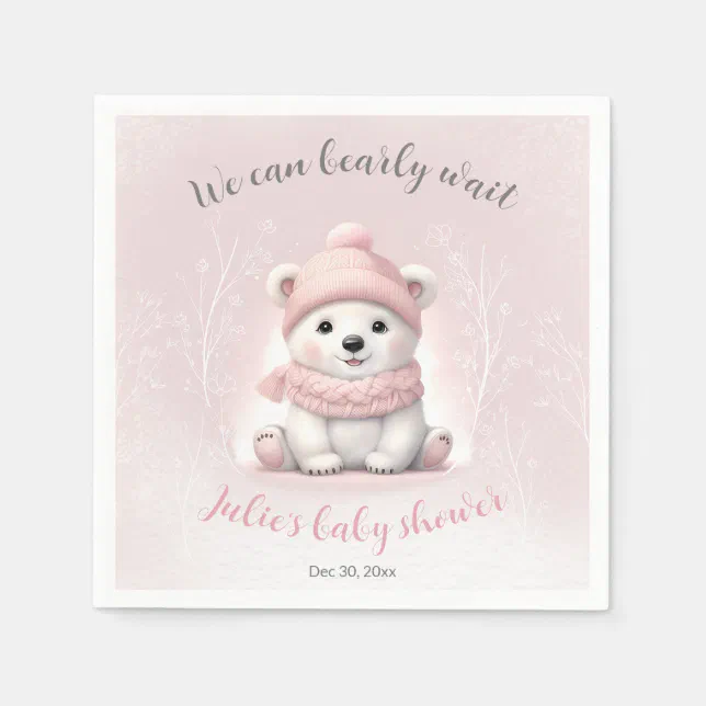 We Can Bearly Wait Polar Bear Baby Shower Napkins | Zazzle