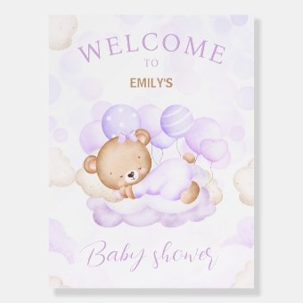 We Can Bearly Wait Purple Baby Shower Welcome Sign | Zazzle