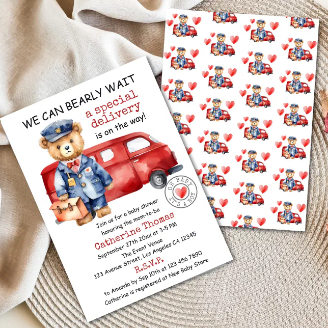 We Can Bearly Wait Special Delivery Baby Shower Invitation | Zazzle