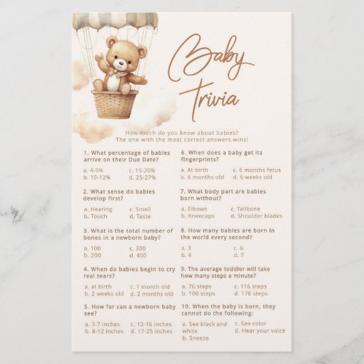 We can bearly wait teddy bear baby trivia game | Zazzle