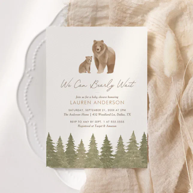 We Can Bearly Wait Woodland Baby Shower Invitation | Zazzle