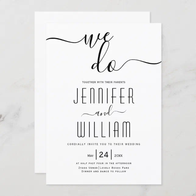 "We do" cursive script calligraphy wedding Invitation | Zazzle