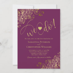 We Do! Elegant Frilly Magenta Berry & Gold Wedding Invitation | Zazzle