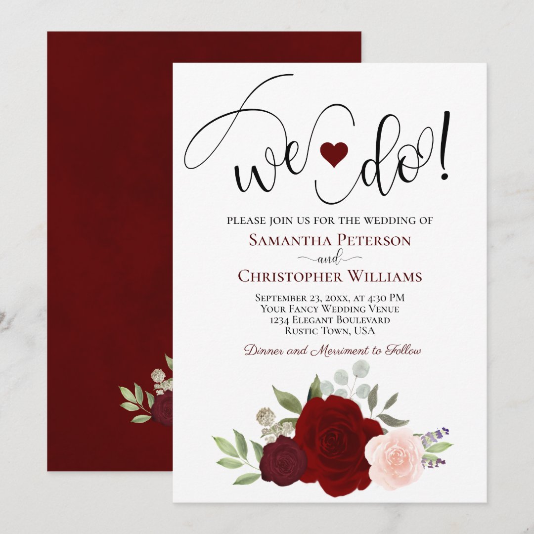 We Do! Elegant Red & Pink Roses Boho Wedding Invitation | Zazzle