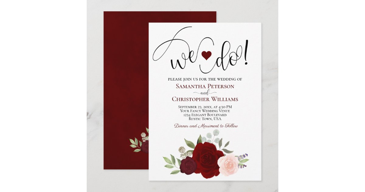 We Do! Elegant Red & Pink Roses Boho Wedding Invitation | Zazzle