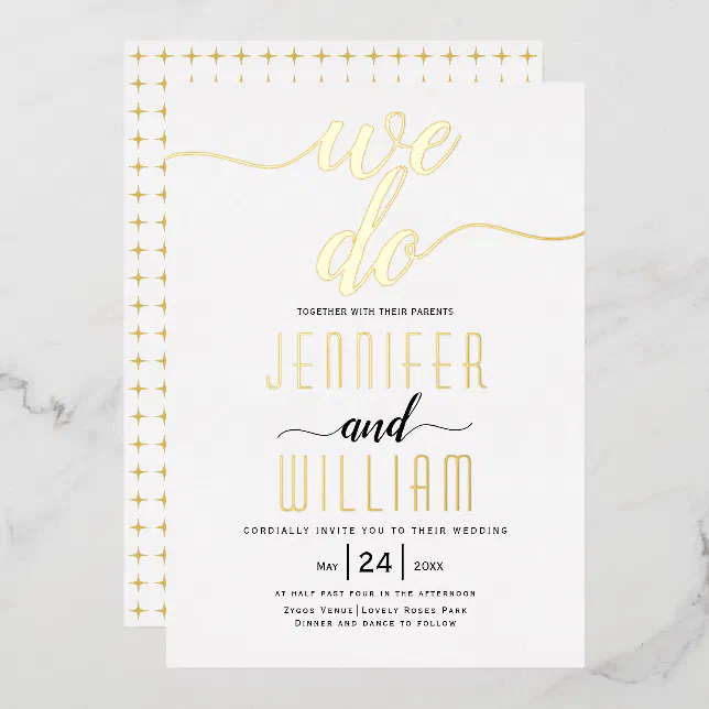 "We do" elegant script calligraphy wedding gold Foil Invitation | Zazzle
