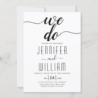 "We do" elegant script calligraphy wedding Invitation | Zazzle