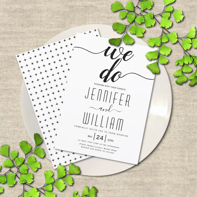 "We do" elegant script calligraphy wedding Invitation | Zazzle