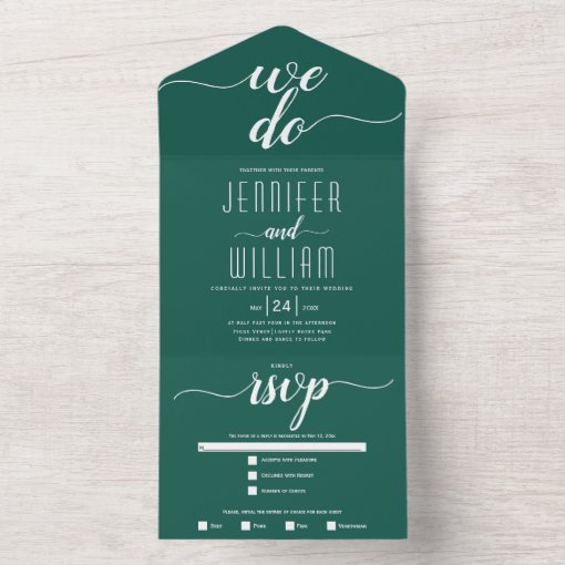 "We do" evergreen green script calligraphy wedding All In One ...