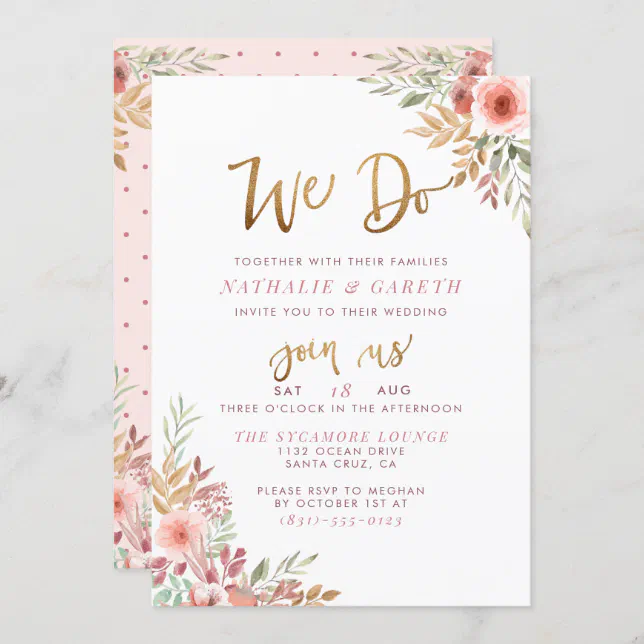 We Do | Hand-Lettered Script & Cute Roses Wedding Invitation | Zazzle