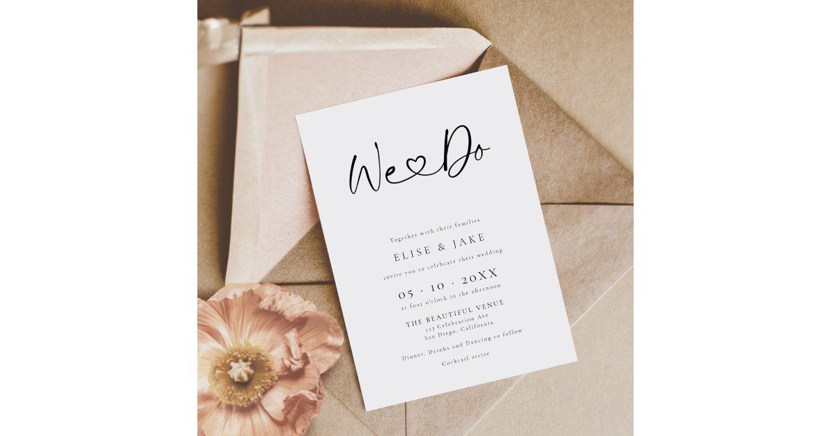 We Do Heart Font Wedding Invitation | Zazzle