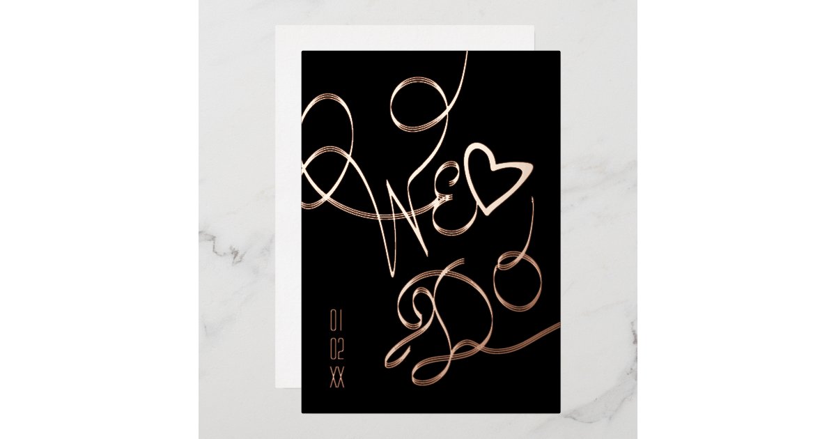 We Do Heart Hand Drawn Gold Wedding Pressed Foil Invitation | Zazzle