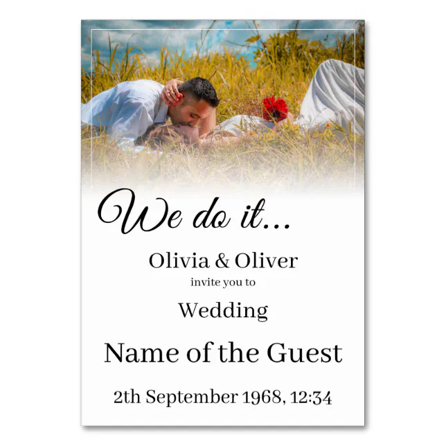 We do it - Kissing Couple on a Meadow Table Number | Zazzle