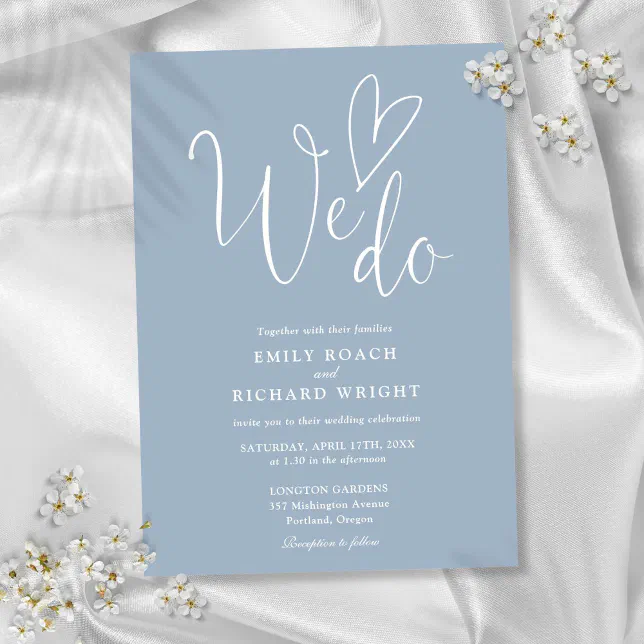 We Do Love Heart Script Dusty Blue Wedding Invitation | Zazzle