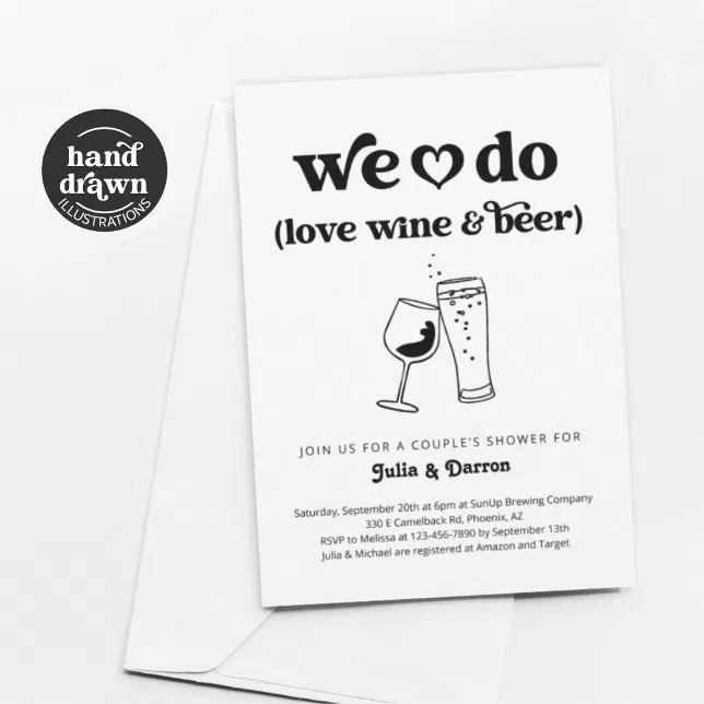 We Do Love Wine & Beer Couples Shower Engagement Invitation | Zazzle