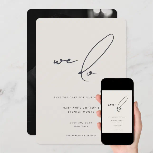We Do Minimalist Beige Gray Calligraphy Photo Save The Date | Zazzle